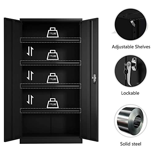 Aobabo 72 Inch 4 Adjustable Shelves Metal Office Storage Filing Cabinet with Swing Handle Lock 3 Point Locking Mechanism and 2 Keys, Black