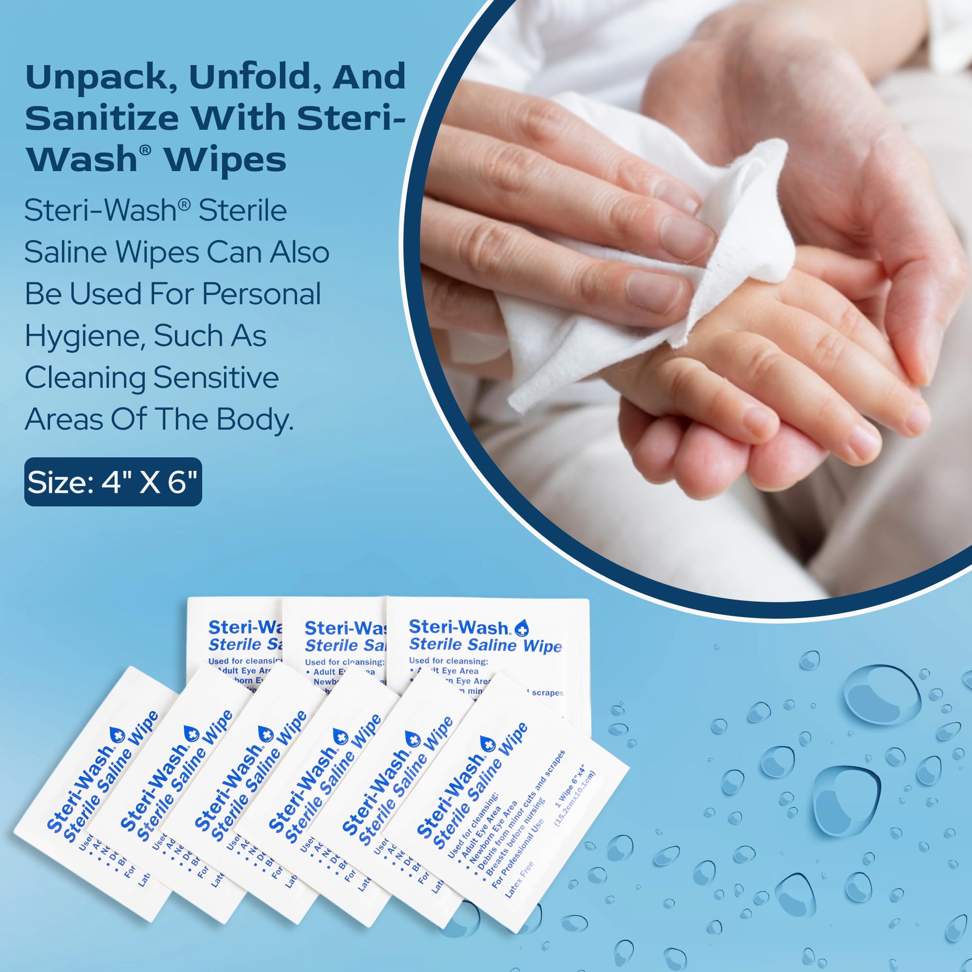 Steri-Wash® Aftercare Piercing Wipes 100 Count - Sterile Saline Solution for Gentle and Convenient Piercing Cleansing for Nose, Ear, Belly, Lips - Cleanses, Sanitizes and Soothes Skin Irritations
