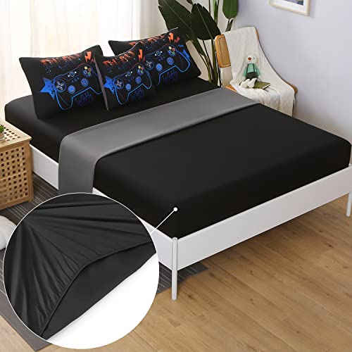 JQinHome Twin Gaming Comforter Sets for Boys,6 Piece Bed in A Bag 3D Video Game Bedding -All Season Soft Microfiber Gamer Bedding Sets for Kids, with Pillowcase, Flat Sheet, Fitted Sheet,Cushion Cover