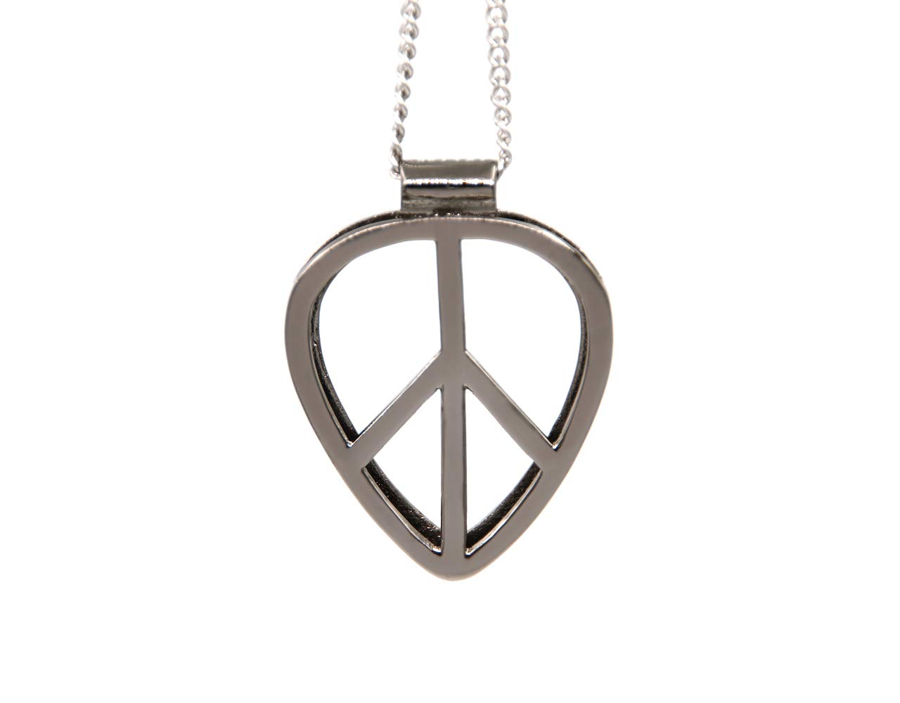 PICKRING Peace shape Guitar Pick Holder Necklace/Guitar Picks Keeper Storage Pendant Necklace Musicians Gifts (Metal Black)