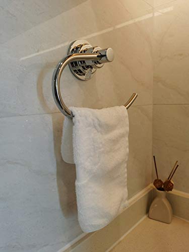 JiePai Vacuum Suction Towel Holder,Modern Shower Towel Ring,Washcloth Hand Towel Holder for Bathroom Kitchen Drill Free,Chrome