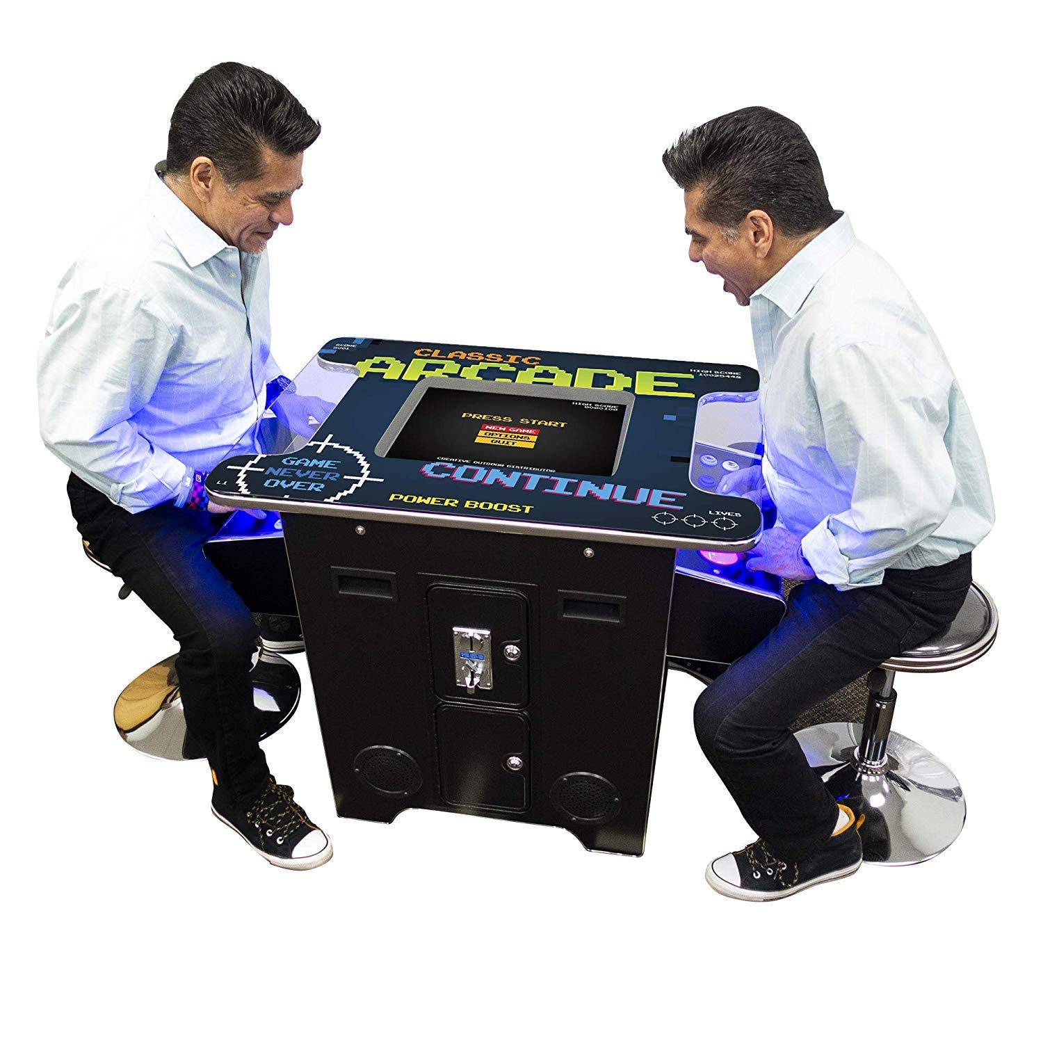 Creative Arcades Full Size Commercial Grade Cocktail Arcade Machine | 2 Player | 412 Games | 22" LCD Screen | Square Glass Top | LED | 2 Sanwa Joysticks | Trackball | 2 Stools | 3 Year Warranty