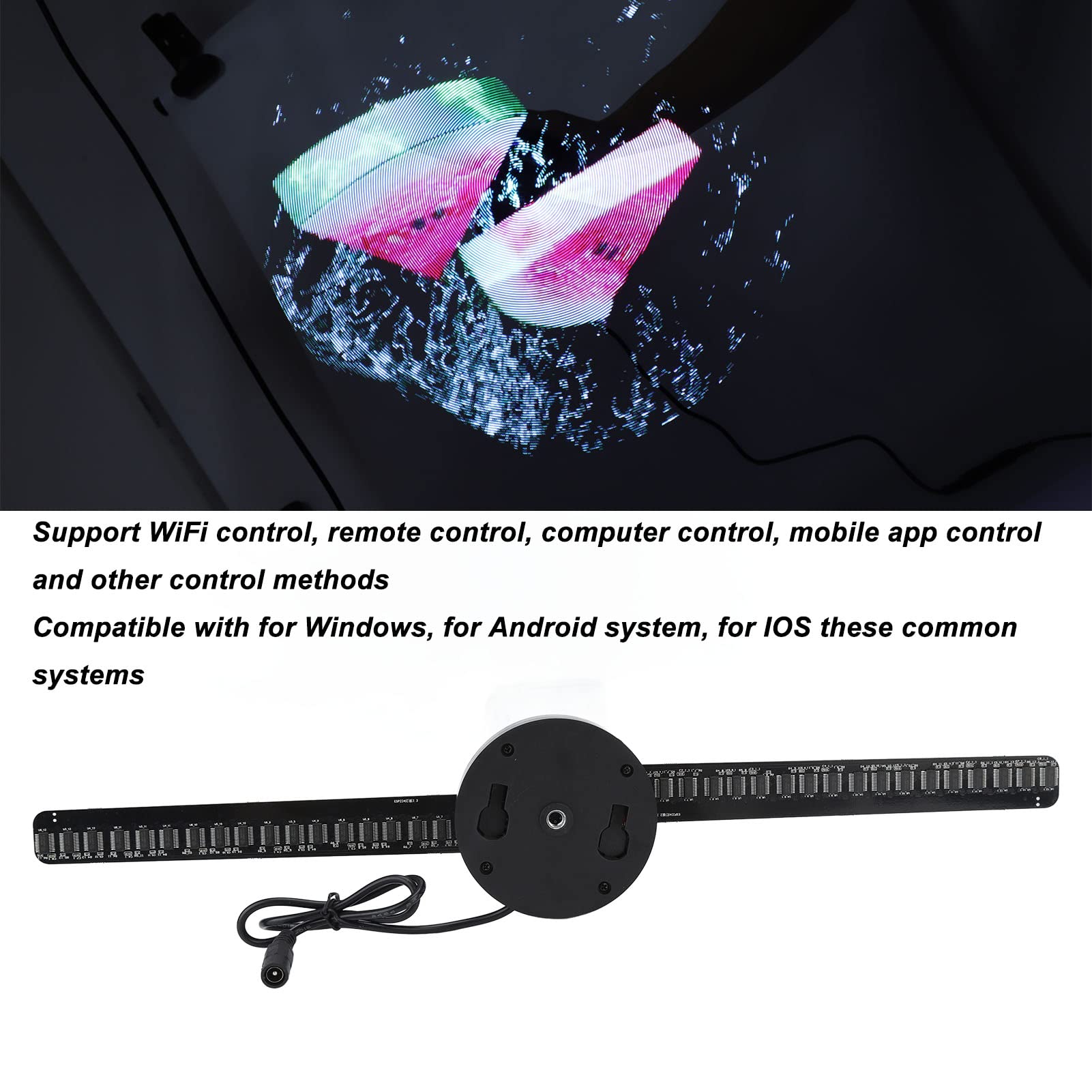 3D Holographic Advertising Machine, Floating Effects 224 LED Light Beads 100-240V Professional 2 Blades 16.5in Diameter High Resolution 3D Hologram Fan for Bar (US Plug)