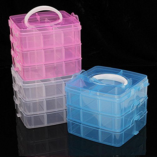 Baost 3-Layer Detachable Portable Clear Plastic Ornament Box Holder Carrier Art Craft Jewelry Earring Ring Beads Sewing Accessories Storage Organizer Container Case with Handle White