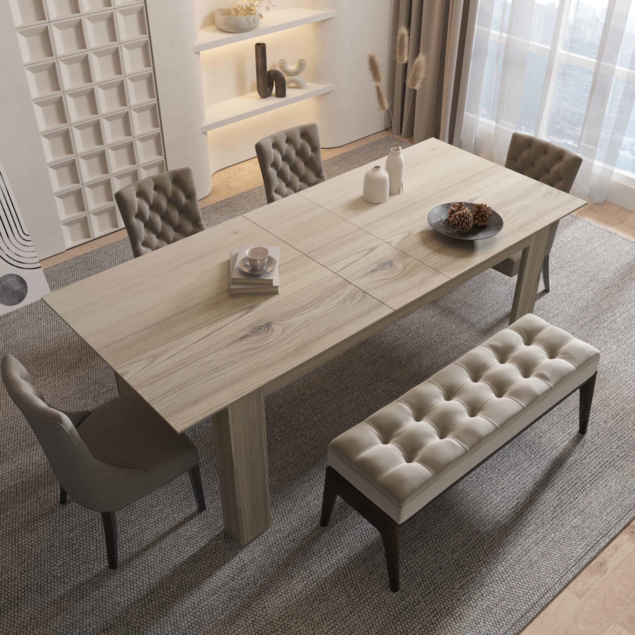 5-7.2FT Extendable Dining Room Table for 8-10, Modern Rectangular Expandable Transfomer Dining Room Table for Space-Saving Kitchen Small Space