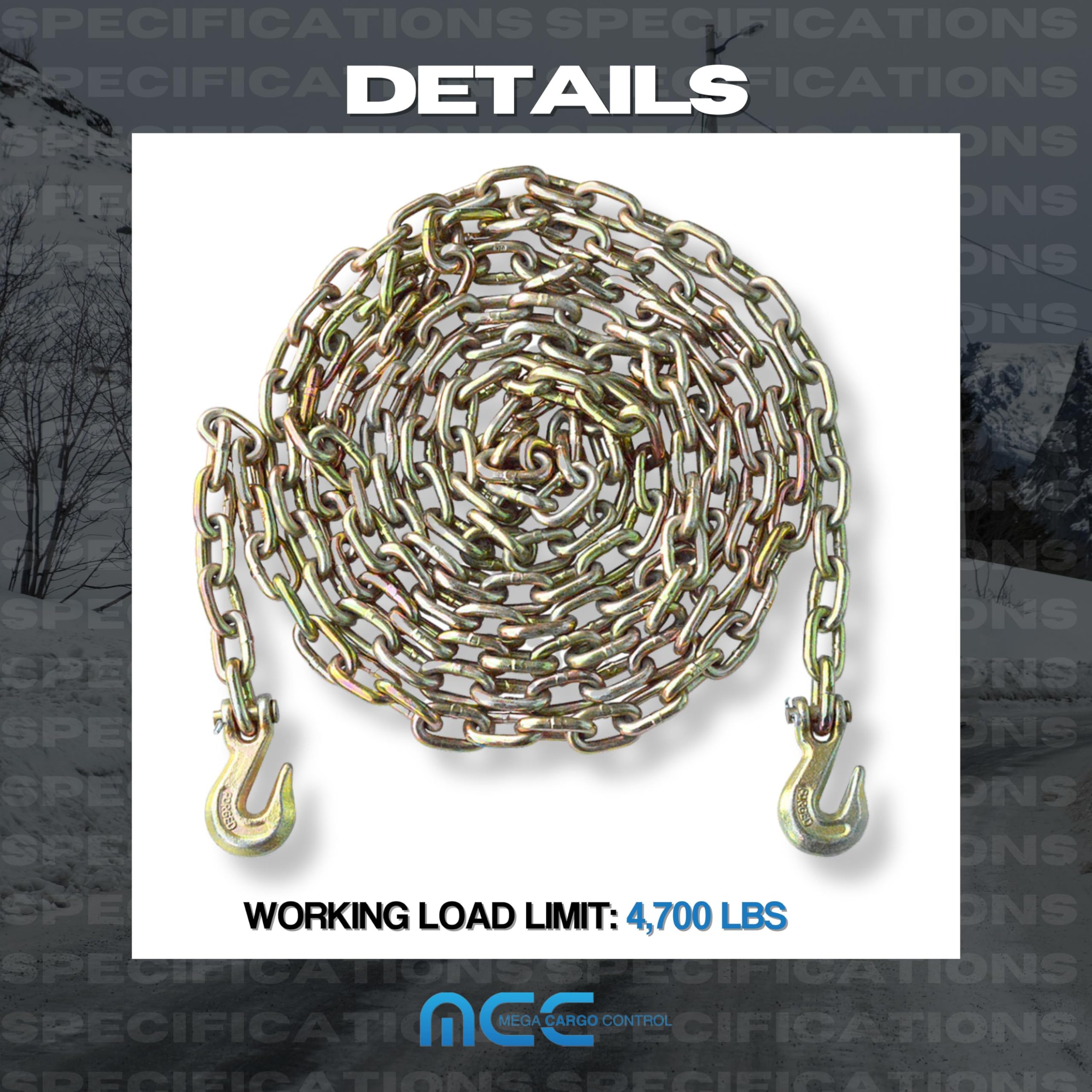 5/16" x 20' G70 Transport Chains with Clevis Grab Hooks - 4,700 LB Working Load Limit for Tow and Hauling on Flatbed, Trailers, Truck (2 - Pack)
