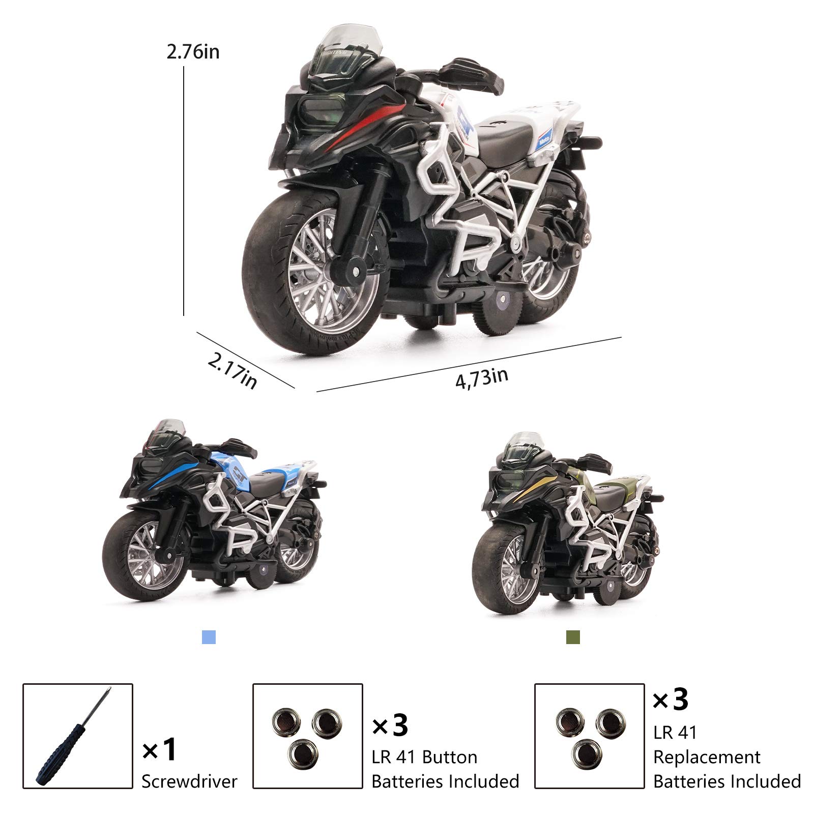 Diecast Motorcycle Toy - Pull Back Toy Cars with Sound and Light Toy,Motorcycle Toys for Boys,Toys for 3-9 Year Old Boys (Green)