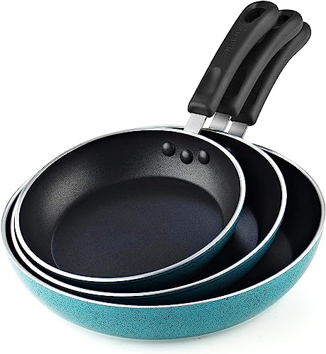 Cook N Home Nonstick Saute Fry Pan Set, 8, 9.5, and 11-Inch Kitchen Cooking Frying Saute Pan Skillet, Induction Compatible, Turquoise, 3-Piece