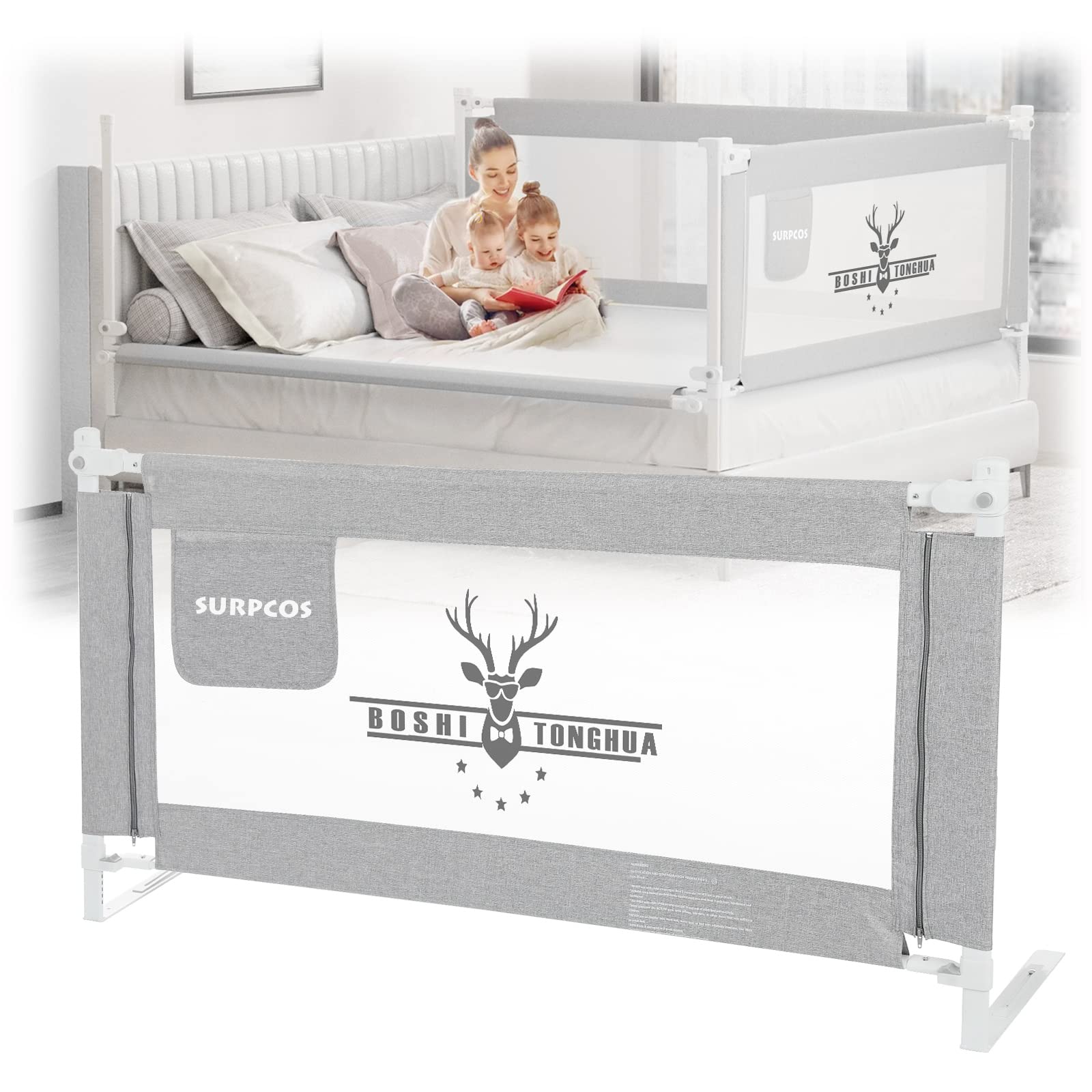 SURPCOS Bed Rails for Toddlers -New Upgraded Extra Long Bed Guardrail for Kids Great Fit for Twin, Double, Full-Size Queen & King Mattress (One Side 78.7 x 26 Inch, Buck)