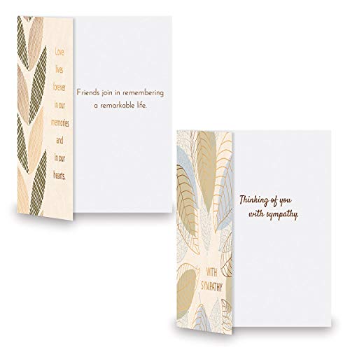 Foil Falling Leaves Sympathy Cards - Set of 8 (4 designs), Large 5" x 7", Sympathy Cards with Sentiments Inside, Includes White Envelopes