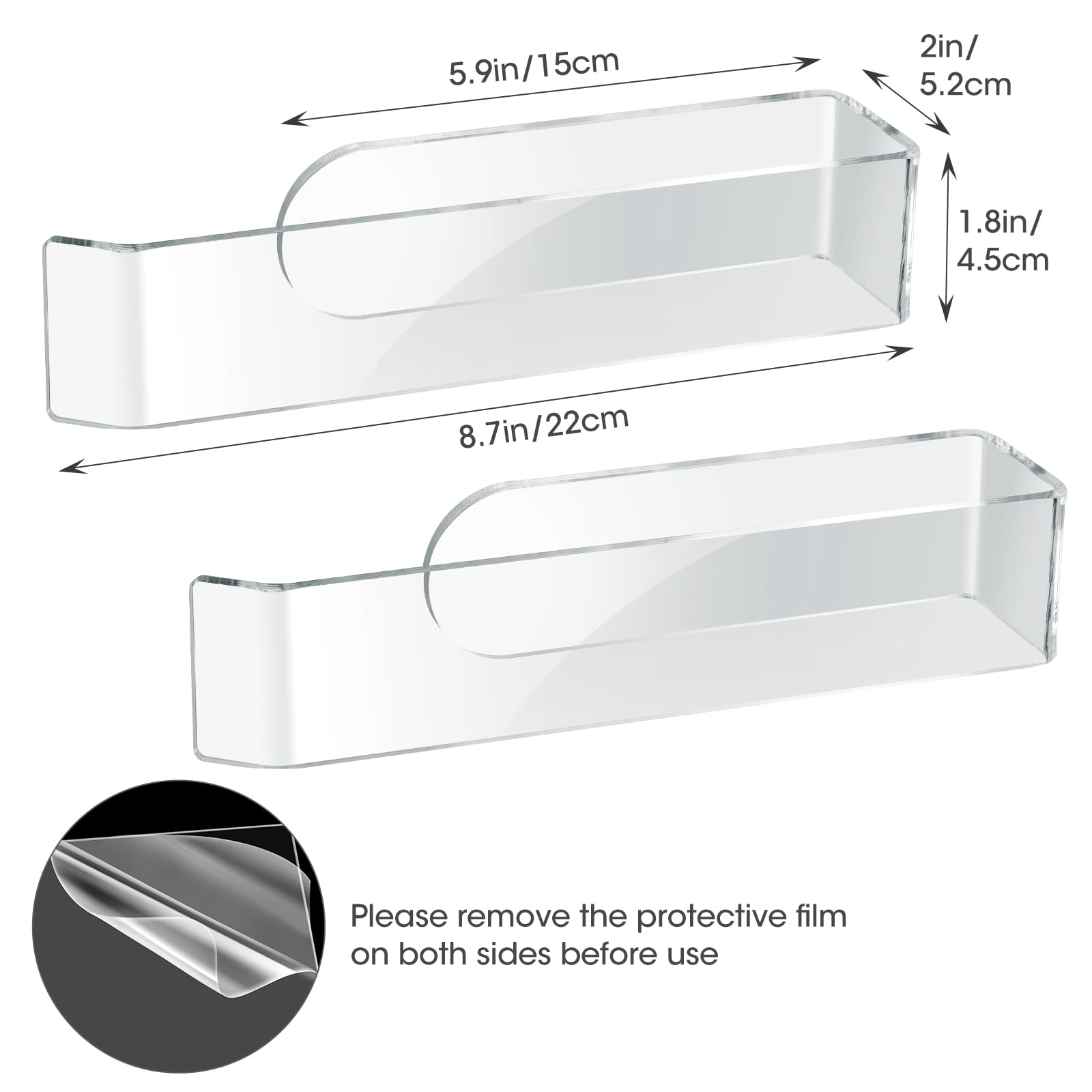 NiHome Wall Mount Clear Acrylic Hand Towel Racks 2-Pack for Towels, Accessories in Bathroom, Kitchen, Bedroom - Adhesive Towel Bar Hand Towel Holder, Versatile Transparent Design, Waterproof