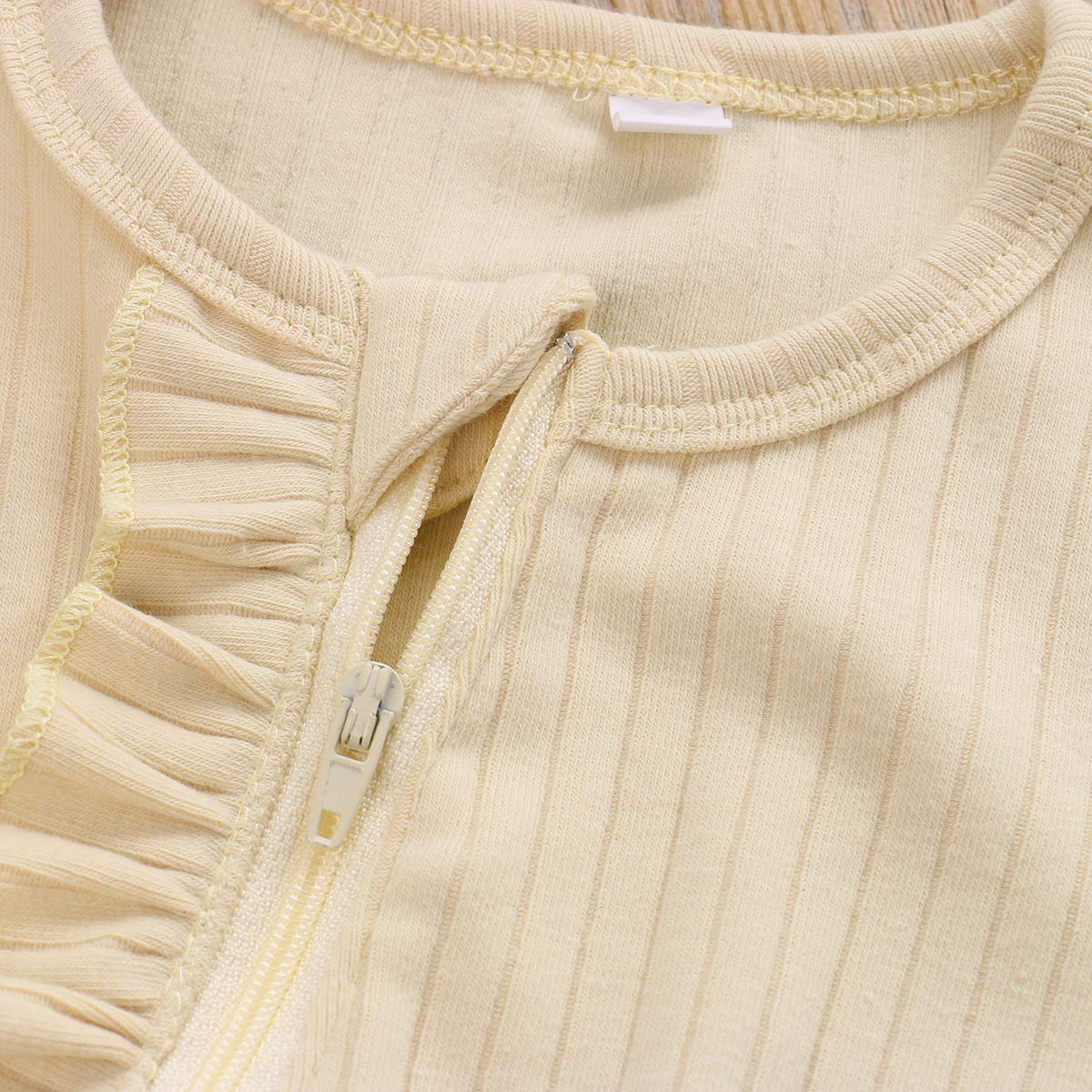 Lelloing Newborn Baby Boy Long Sleeve Romper Infant Girls Solid Color Footed Onesie Ribbed Jumpsuit Unisex Basic Pajamas(Pajama-Beige,0-3M)