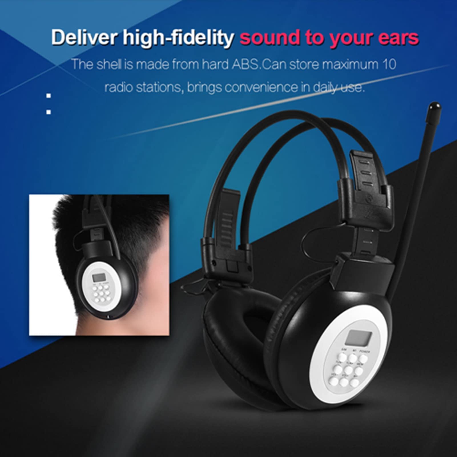 FM HiFi Headset FM Radio with LCD, Over Ear Foldable Wired Headphone Supports Noise Cancelling