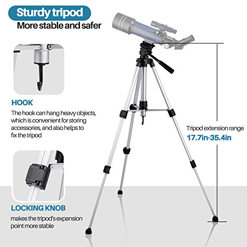 MAXLAPTER Telescope for Adults Astronomy Beginners, 70mm Aperture Refractor Telescope for Astronomy, Portable Telescope with Tripod, Smartphone Adapter, Two Eyepieces, Backpack