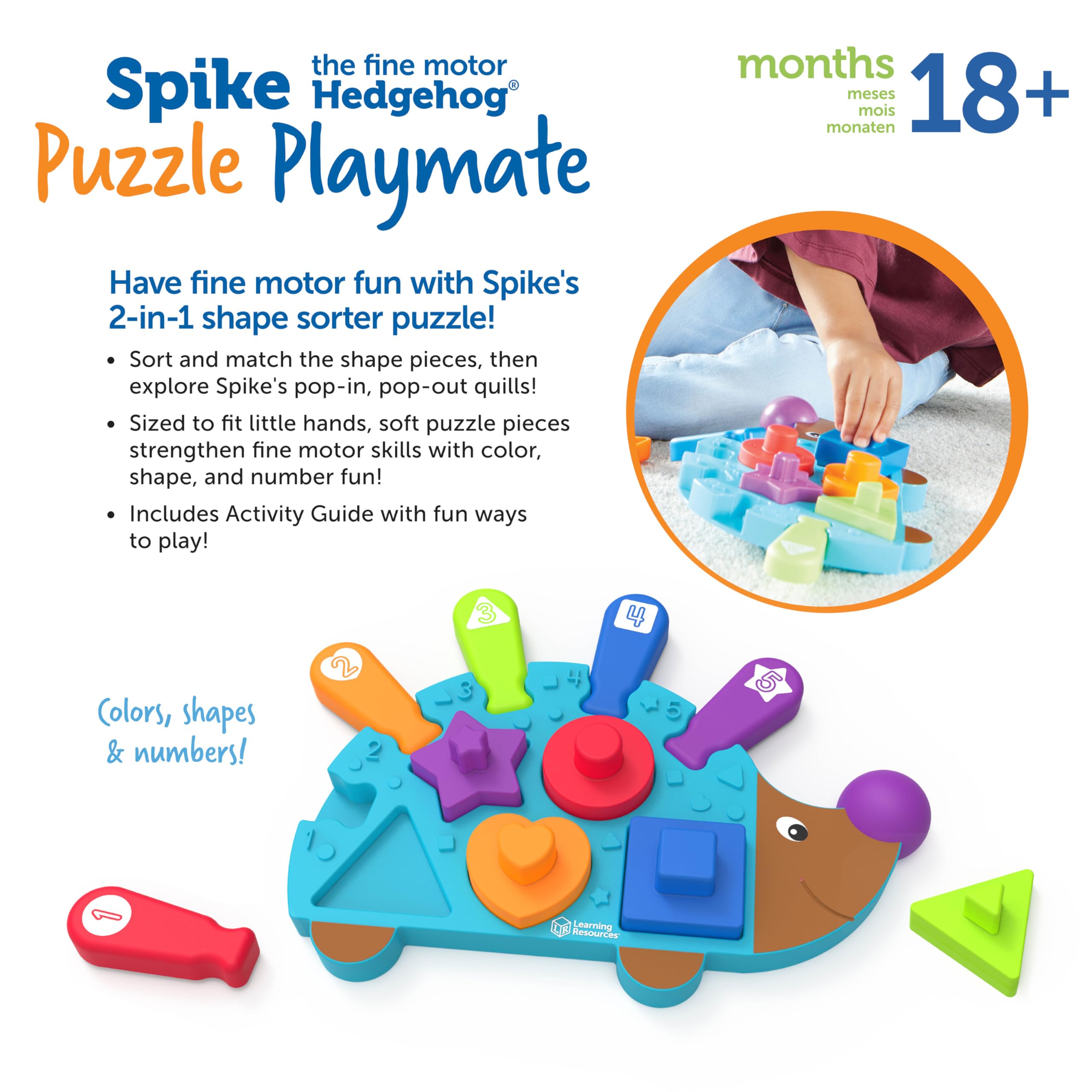 Learning Resources Spike the Fine Motor Hedgehog Puzzle Playmate - 11 Pieces,Ages 18+ months Fine Motor Game, Color and Shape Recognition Toddler Montessori Toys