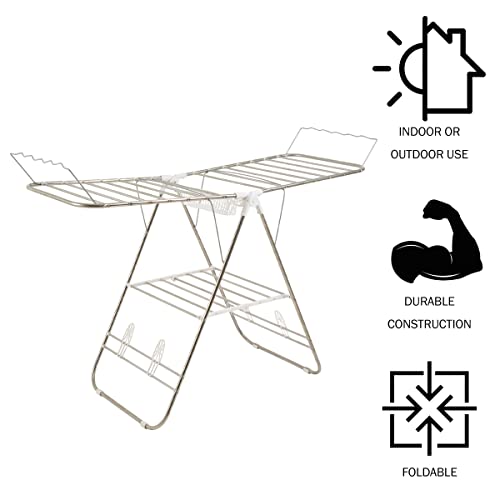 Clothes Drying Rack – Folding Indoor/Outdoor Portable Dryer for Clothing and Towels – Collapsible Laundry Clothes Stand by Everyday Home (Silver)