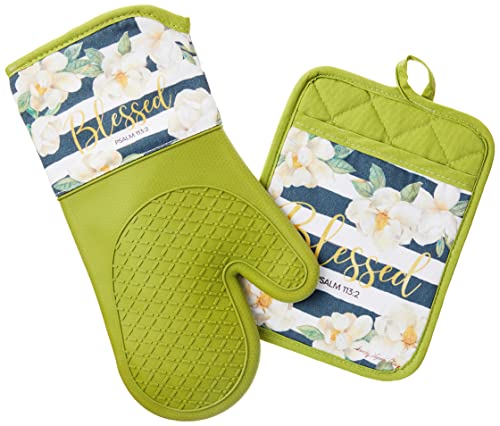 African American Expressions - Oven Mitt/Pot Holder Silicone Set, Blessed Magnolia, 36 x 26 Inch, KM-02