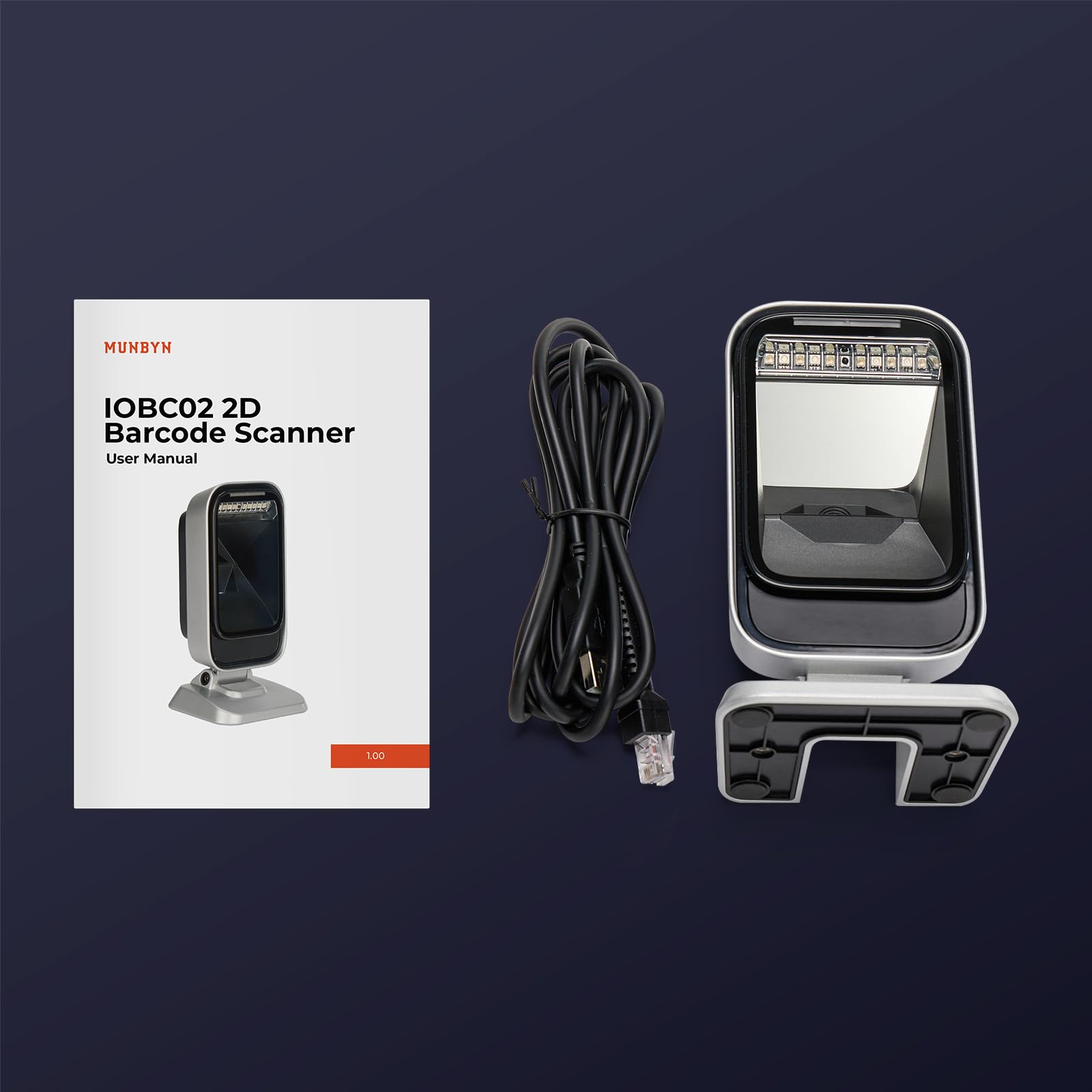 MUNBYN 1D 2D QR Desktop Barcode Scanner Omnidirectional Manual/Automatic Image Sensing Scanner Hands-Free USB Scanner for Windows, Linux, Mac PC for Mobile E-Payment, Supermarket, POS System, Library