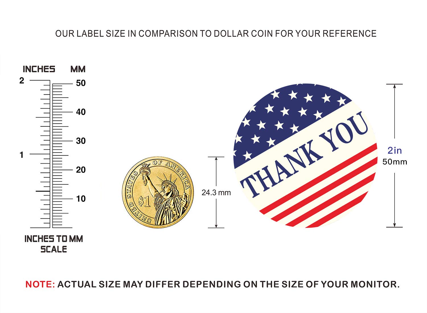 YINHEXI American Flag Thank You Stickers, 500 Labels Per Roll for Small Business Packaging, Seal Stickers (Style-A, 2inch)