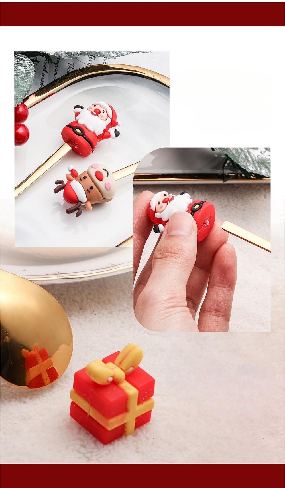 Christmas Coffee Spoons Coffee Stirrers Cake spoon Premium Stainless Steel Ice Tea Spoons, Ice Cream Spoon, Cocktail Stirring Spoons Set of 4(Silver colorr)