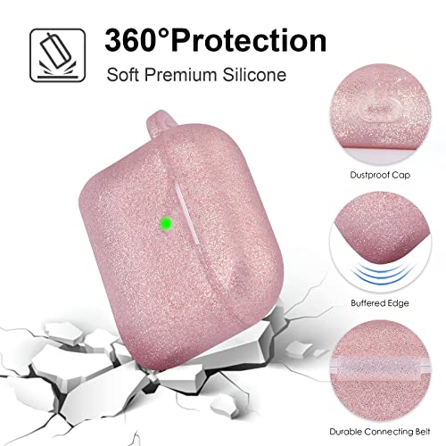 TOROTOP Compatible with Airpods Pro Case, Soft 4 in 1 Silicone Protective Case for Apple Airpods Pro with Bling Elephant Keychain/Storage Box, Charging Case for Airpods Pro Case 2019 Rose Gold