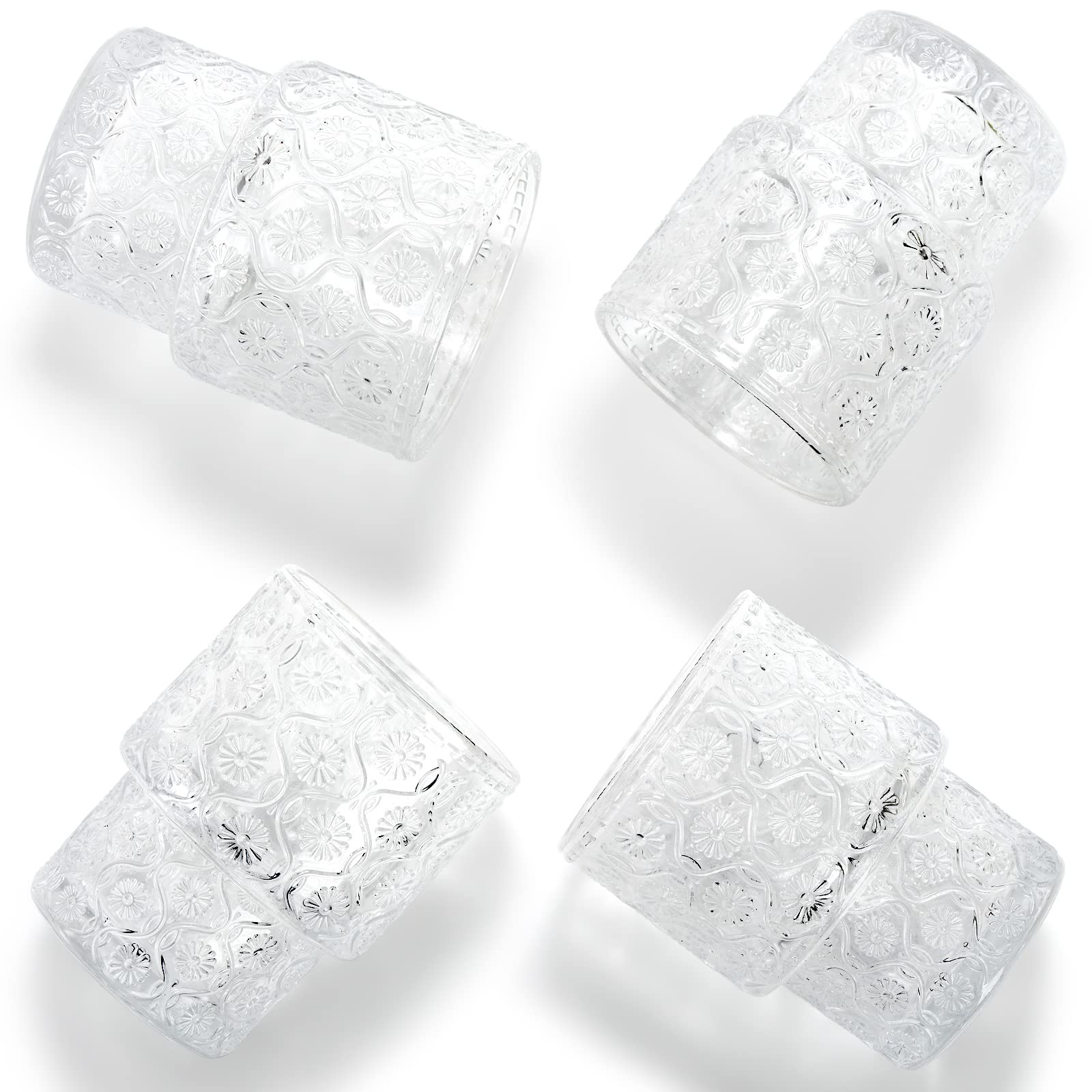 AVLA 8 Pack Vintage Drinking Glassware, 7 oz Romantic Water Juice Glass Tumbler Cup, Clear Stackable Coffee Cocktail Bar Drinkware for Beverages, Tea, Milk, Yogurt, Whiskey, Embossed Floral Pattern