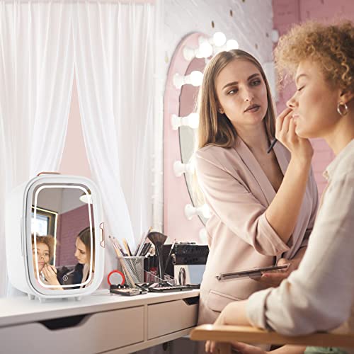 BUXFMHT 20L Mini Fridge, Skincare Fridge, Makeup Fridge with LED Mirror, AC/DC Portable Thermoelectric Cooler and WarmerSmall Fridge, Eco & Quiet Mini Refrigerator for Bedroom, Comestic Storage
