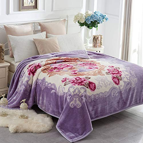JYK Soft Blanket Heavy Korean Mink Blanket, 5 LB Fleece Blanket - 2 Ply Reversible 520GSM Silky Soft Plush Warm Blanket for Autumn Winter (Queen, Peony/Peony)