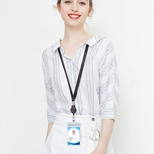 Lanyard with ID Holder (2 Pack) 20 inch Flat Polyester ID Lanyard with Retractable Badge Reel and Vertical Name Badge Holder for Offices ID, School ID, Driver Licence (2)
