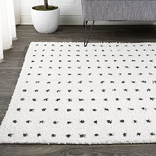 JONATHAN Y MOH400A-5 Pele Modern Geometric Shag Indoor Area-Rug Bohemian Polka Dot Easy-Cleaning Bedroom Kitchen Living Room Non Shedding, 5 X 8, White/Black