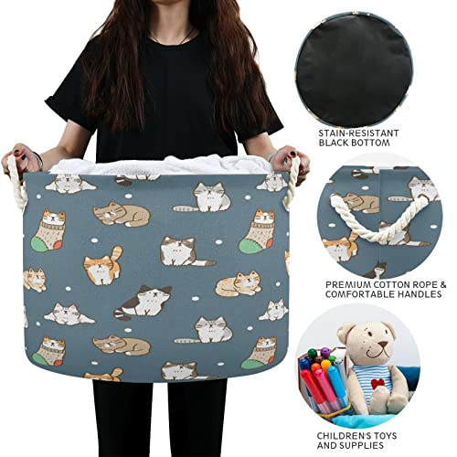 Kigai Cotton Rope Basket Cartoon Cat Collapsible Baby Laundry Basket with handles Blanket Basket Kids Toy Storage Basket for Shelf Organizer Home Decor