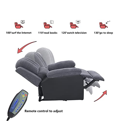 Corduroy + Black pu Ergonomic Electric Flat Sofa with 8-Point Massage and Heating Function, Thickened armrests and backrest Single Sofa Chair for The Elderly, Bedroom, Living Room (Gray)