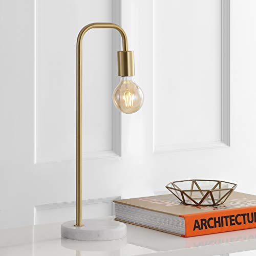 JONATHAN Y JYL1094A Axel 20.5" Industrial Gold Pipe Metal/Marble Edison LED Table Lamp Classic Transitional Bedside Desk Nightstand Lamp for Bedroom Living Room Office College, Brass Gold/White