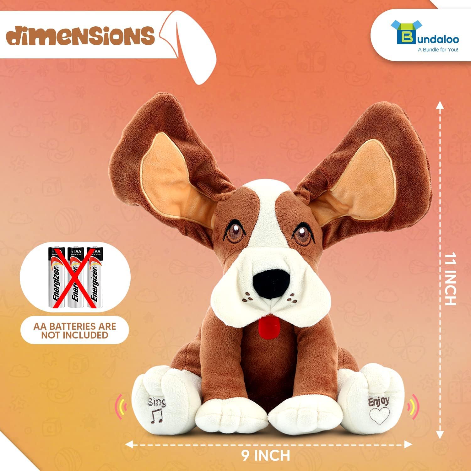Bundaloo Animated Plush Peek A Boo Singing Dog with Floppy Ears | Plays Peek-A-Boo with Ears & Sings Do Your Ears Hang Low