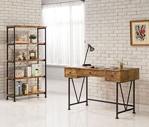 Coaster Furniture Analiese Farmhouse 3 Drawer Home Office Writing Desk Black Metal Base Antique Nutmeg Brown 801541