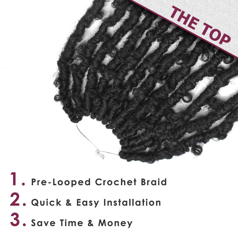 Niseyo 6 Packs Butterfly Locs Crochet Hair 12 Inch Pre Looped Natural Black Distressed Locs Crochet Braids (1B)