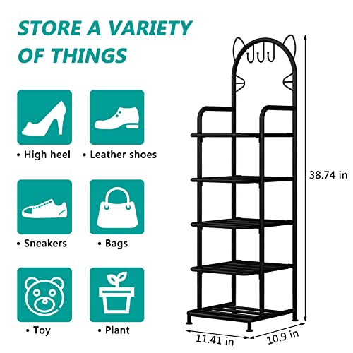 AZERPIAN Shoe Rack 5 Tier Vertical Storage Organizer Shelf Sturdy Metal Free Standing Shoe Tower Saving Space for Closet Entryway Bedroom Dorm, Black (Black, 5 Tier)
