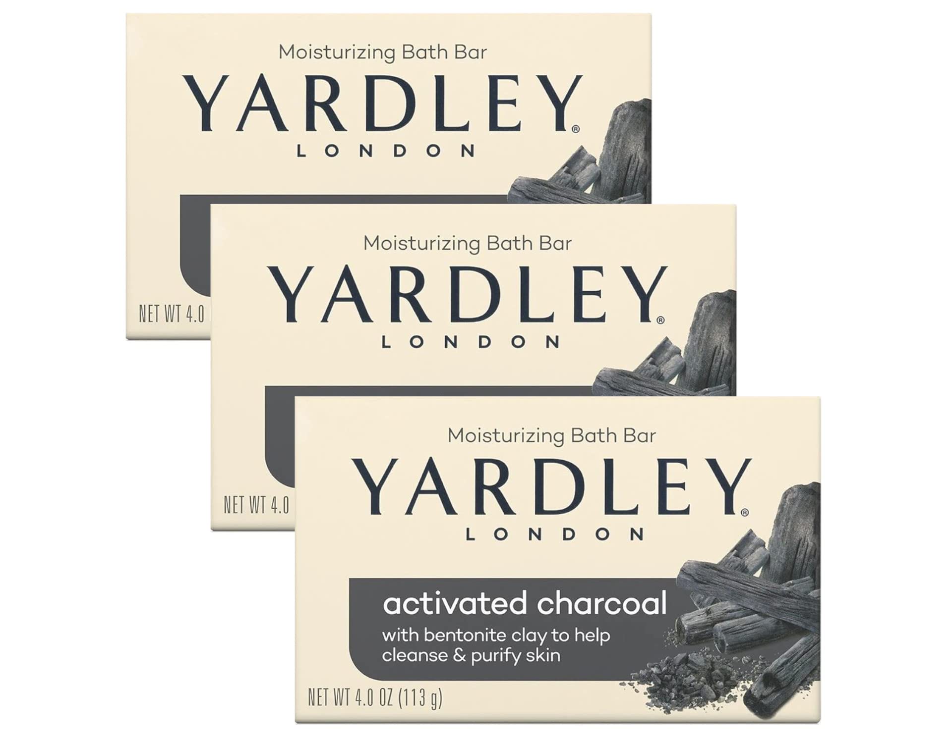 Yardley Activated Charcoal Bath Bar 4oz - 3 Pack