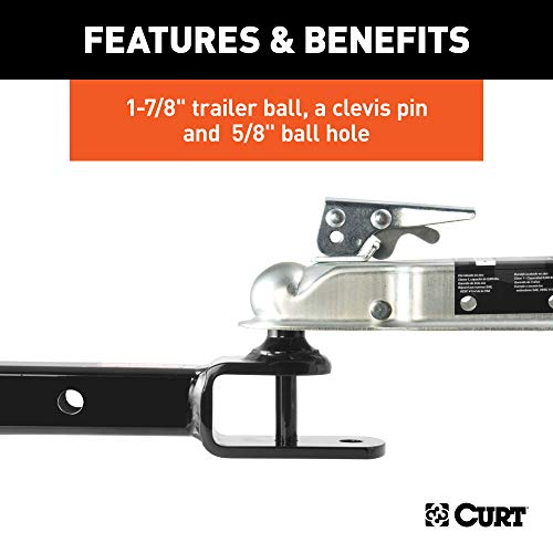 CURT 45005 3-in-1 ATV Trailer Hitch Mount, 1-7/8-Inch Ball, Clevis Pin, 5/8-Inch Hole, Fits 2-Inch Receiver, Gloss Black