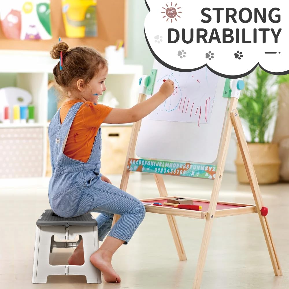 CasaZenith Step Stool Foldable, 9'' Folding Step Stool for Kids & Adults 300 Lb Capacity, Lightweight Small Collapsible Step Stool with Handle, Stepping Stools Suitable for Kitchen Bathroom (Gray)