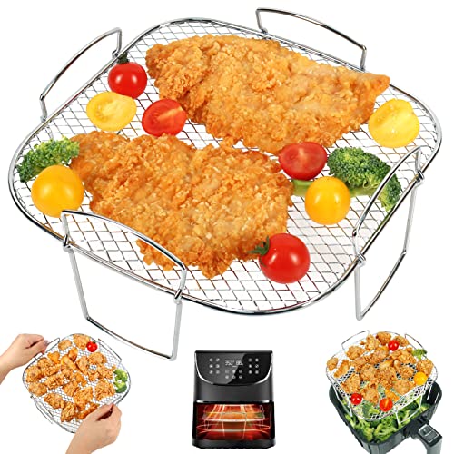 BYKITCHEN 8 inch Square Air Fryer Rack, Stainless Steel Dehydrator Rack, Square Air Fryer Accessories for Cosori, Instant Vortex, Gourmia Air Fryer & Oven, Ninja Foodi Grill Accessories