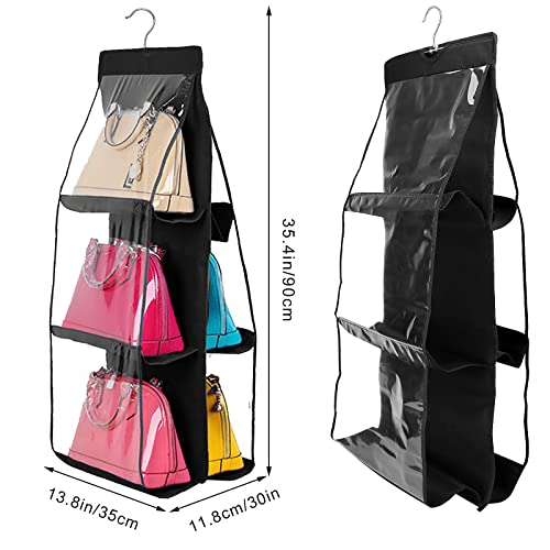 Geboor Hanging Handbag Organizer Dust-Proof Storage Holder Bag Wardrobe Closet for Purse Clutch with 6 Larger Pockets Black(1Pcs)