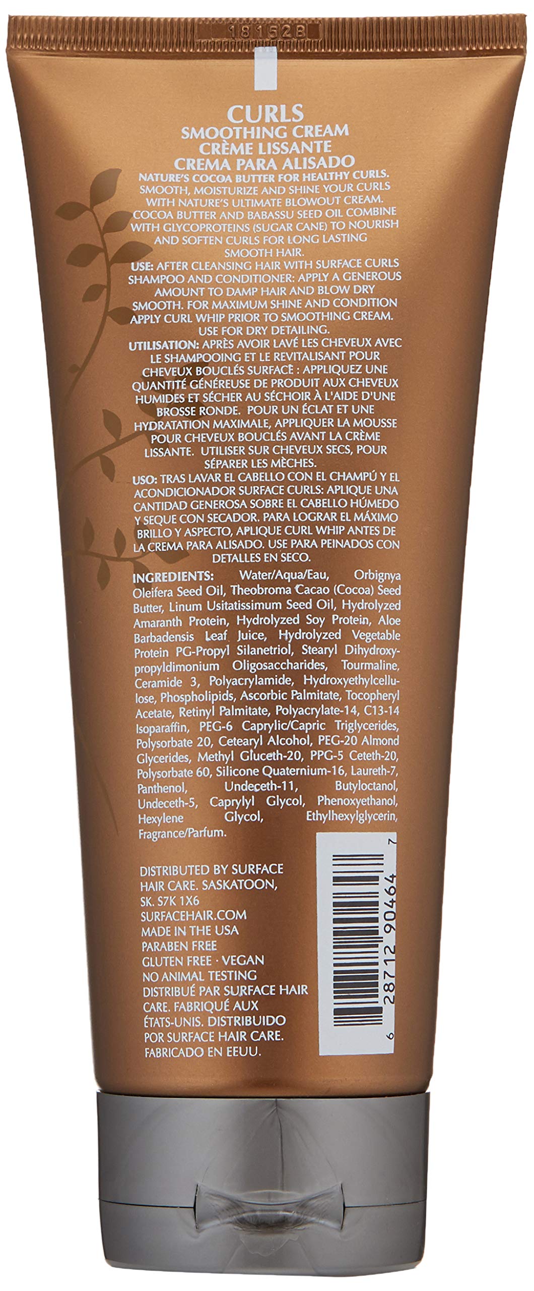 Surface Curls Smoothing Cream - Natural Cruelty-Free Moisture, Shine and Softness, 7 oz.