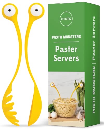 OTOTO Pasta Monsters and Salad Servers - BPA-Free Fun Kitchen Gadgets - 100% Food Safe Salad Spoon and Fork Set - Pasta and Salad Server - 11.93x 3.39 x 2.24 inch