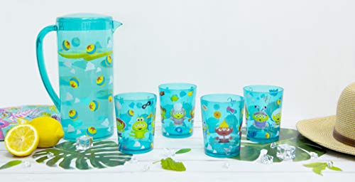 Zak Designs Pixar Movies Alien Remix Beverage Serving Set Includes Pitcher and 4 Durable Plastic Tumblers with Unique Artwork, Perfect for a Pool Party (5 Pieces), Green,10 ounces
