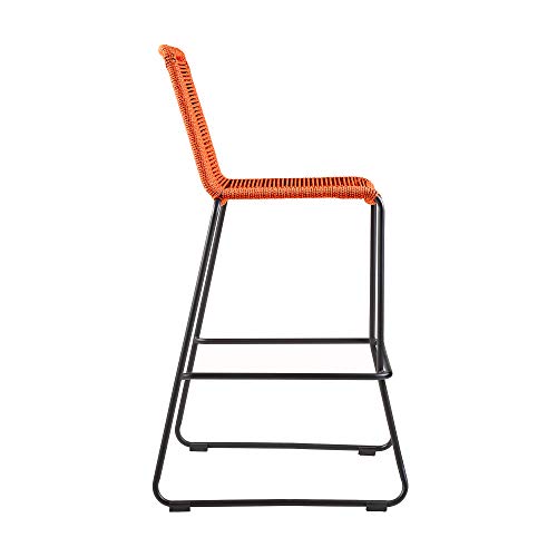 armen LIVING LCSTBABLTNG30 Shasta Outdoor Metal and Tangerine Rope Stackable Barstool, 30" Bar Height Set of 2
