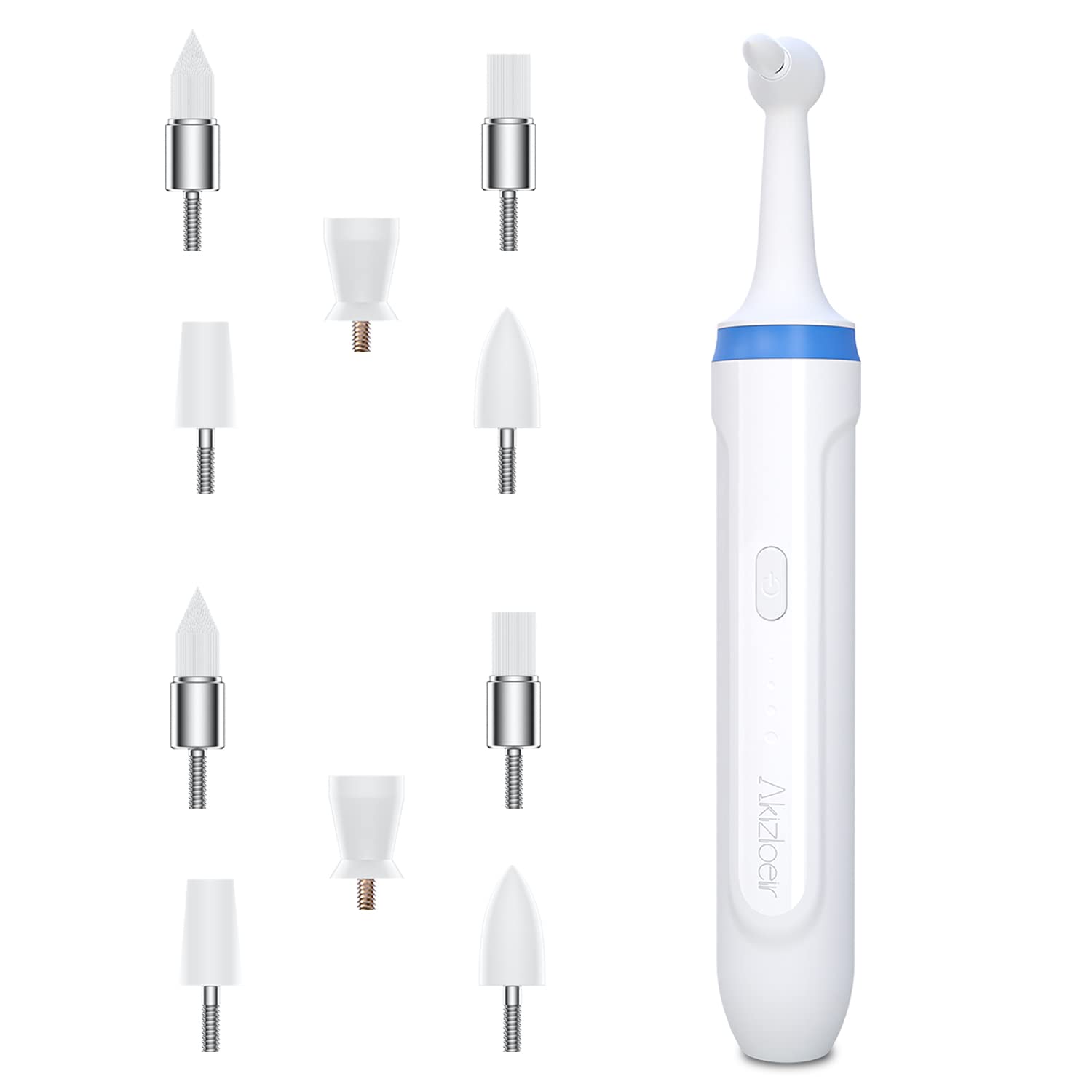 Akizbeir Electric Tooth Polisher, with 10 Replacement Heads, Household Dental Tartar Calculus Remover(White-Blue)