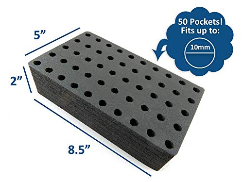 Polar Whale Test Tube Rack Black Foam Storage Rack Organizer Stand Transport Holds 50 Tubes Fits up to 10mm Diameter