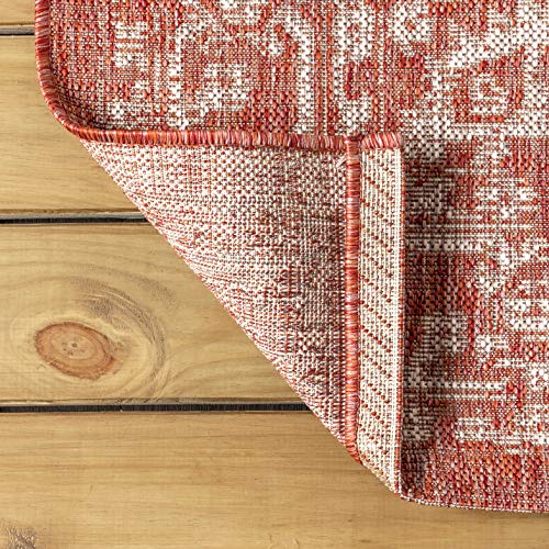 JONATHAN Y SMB104A-3 Malta Bohemian Medallion Textured Weave Indoor Outdoor -Area Rug, Coastal, Traditional, Transitional Easy-Cleaning,Bedroom,Kitchen,Backyard,Patio,Non Shedding, Red/Taupe, 3 X 5