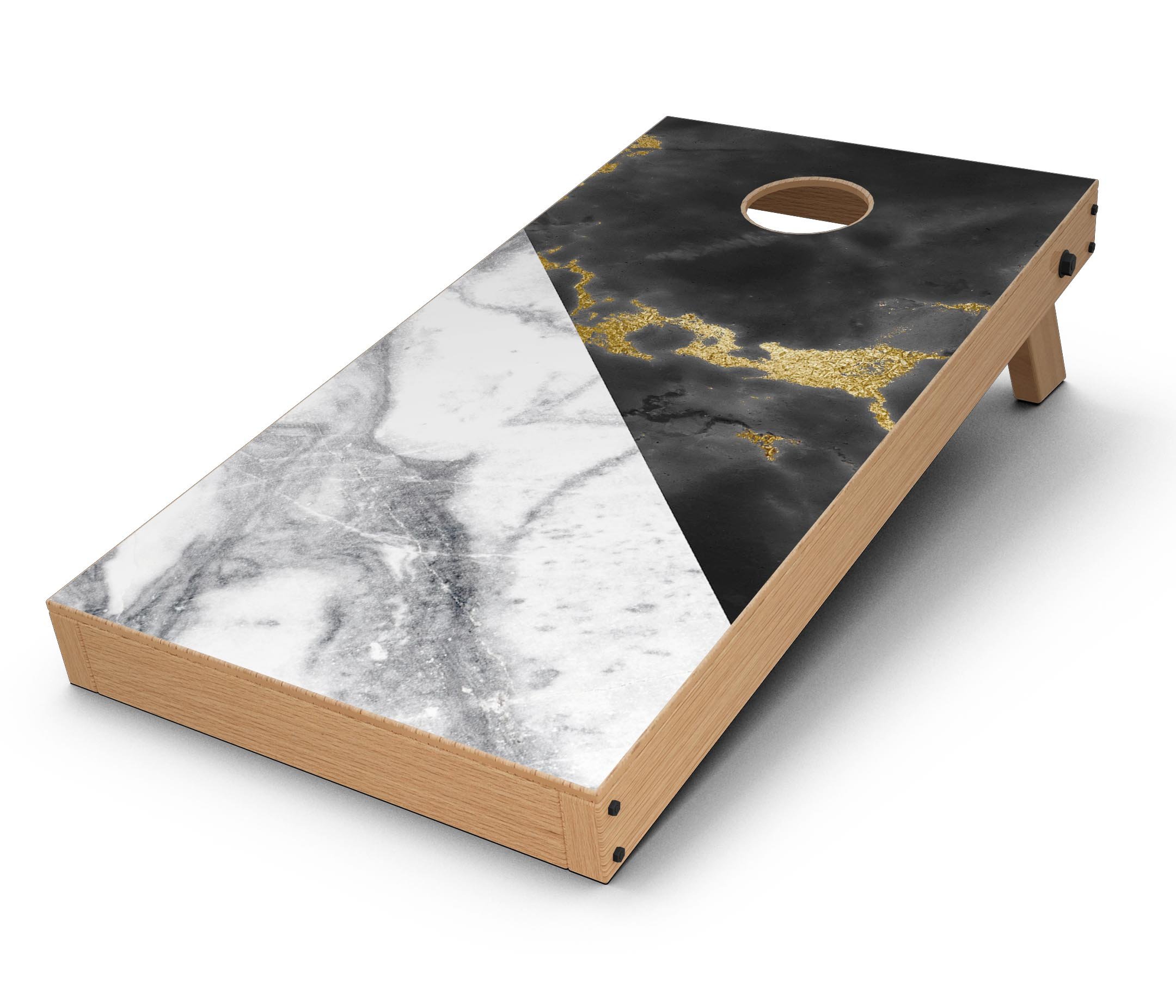 Design Skinz Marble Skin Set for Cornhole (Skin Only) - White-Black Marble & Digital Gold Foil V1